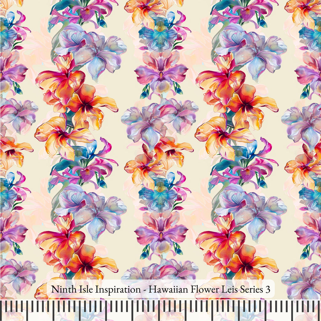 Print in Hawaii, Hawaiian Flower Leis Cotton Fabric by the Yard - Nint – Ninth Isle