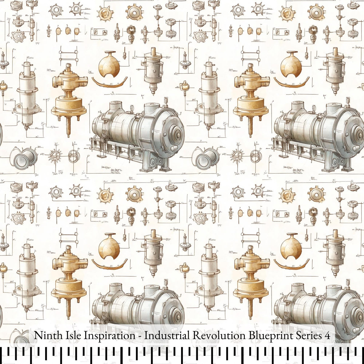Industrial Revolution Blueprint Cotton Fabric by the Yard - NinthIsle ...