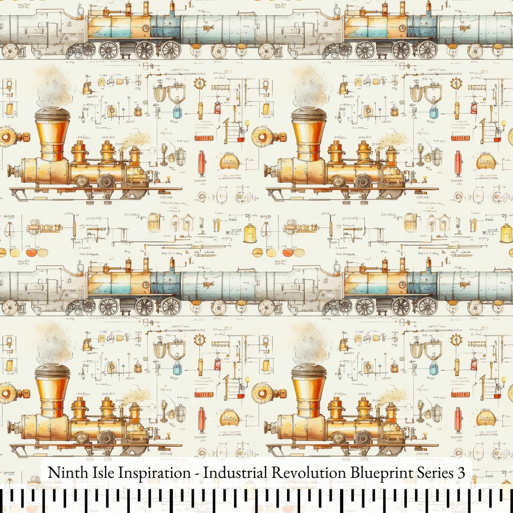 Industrial Revolution Blueprint Cotton Fabric by the Yard - NinthIsle ...
